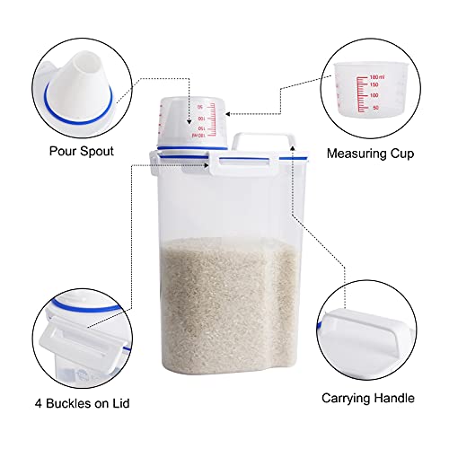 JCSHIMO Airtight Rice Storage Container, BPA Free Plastic Dry Food Container Cereal Storage Bin with Pouring Spout, Measuring Cup Food Dispenser for Cereal Beans Flour Sugar