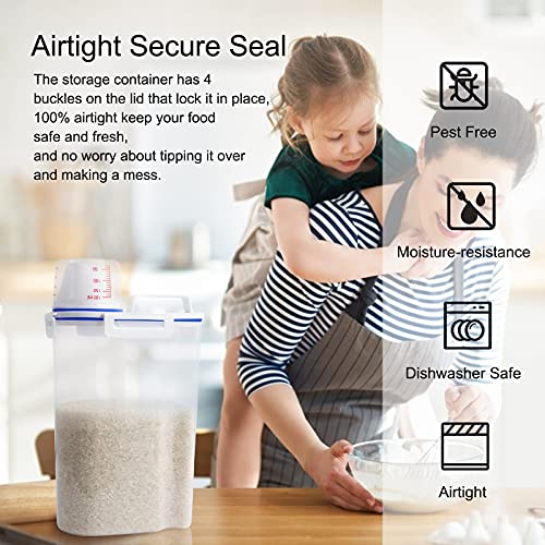 JCSHIMO Airtight Rice Storage Container, BPA Free Plastic Dry Food Container Cereal Storage Bin with Pouring Spout, Measuring Cup Food Dispenser for Cereal Beans Flour Sugar