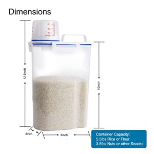 JCSHIMO Airtight Rice Storage Container, BPA Free Plastic Dry Food Container Cereal Storage Bin with Pouring Spout, Measuring Cup Food Dispenser for Cereal Beans Flour Sugar