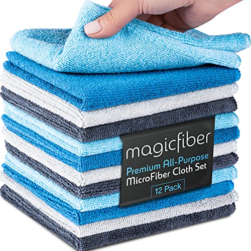 MagicFiber Microfiber Cleaning Cloth (12 Pack,13x13 in) - Thick, Soft, & Ultra Absorbent Reusable Microfiber Cleaning Rags, Micro Fiber Cloths for Dusting, Windows, Kitchenware, Cars and More!