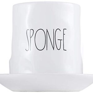 Sponge Holder for Kitchen Sink Modern Farmhouse White Ceramic Sponge Caddy with Drip Tray & Includes Two Sponges by Salbree (White, 1)