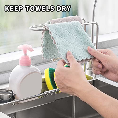 choxila Kitchen Sink Caddy, Sponge Holder for Kitchen Sink Stainless Steel Expandable (12"-17") Kitchen Sink Organizer with Dishcloth Towel Holder