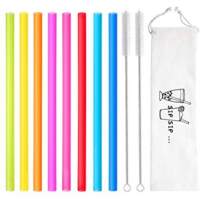 8 Pcs Extra Wide Reusable Smoothie Straws & Boba Straws with 1 Bag & 2 Brushes - Multicolor Big Jumbo Straws, BPA FREE Large Plastic Straws for Smoothies, Bubble Tea(Tapioca, Boba Pearls), Milkshakes