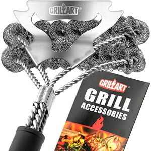 grillart grill brush for outdoor grill bristle free – safe bbq grill cleaner brush – 17″ bbq brush for grill cleaning kit -stainless grill cleaning brush bbq grill accessories tools- gifts for men dad