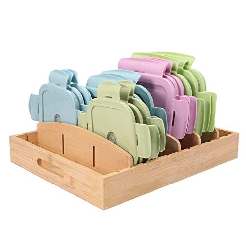 Kitchen Bamboo Lid Organizer, Cabinet Organizer for Food Storage Container Lids, Kitchen gadgets with 6 Adjustable Dividers, Lid Holder for kitchen organization