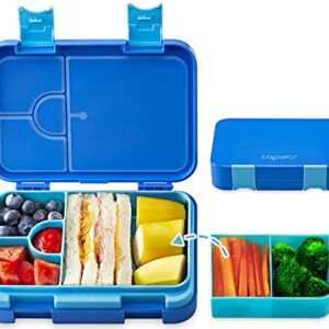 Caperci Versatile Bento Lunch Box for Kids - Leakproof 6-Compartment Children's Lunch Container with Removable Compartment - Ideal Portions Size for Ages 3 to 7, BPA-Free Materials (Blue)