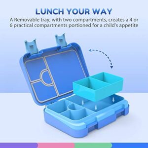 Caperci Versatile Bento Lunch Box for Kids - Leakproof 6-Compartment Children's Lunch Container with Removable Compartment - Ideal Portions Size for Ages 3 to 7, BPA-Free Materials (Blue)