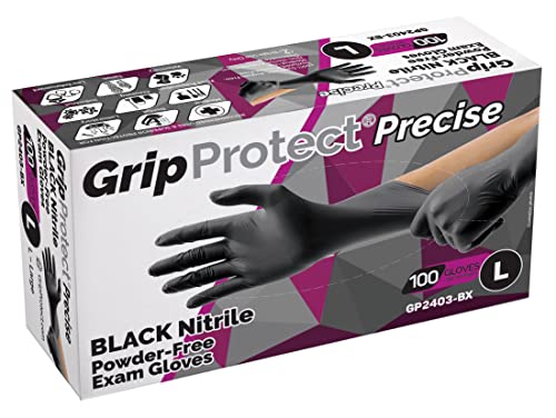 GripProtect® Precise Black Nitrile Exam Gloves | 4 Mil | Chemo-Rated | Food, Home, Hospital, Law Enforcement, Tattoo | (Large, 100)