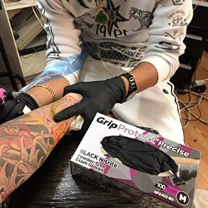 GripProtect® Precise Black Nitrile Exam Gloves | 4 Mil | Chemo-Rated | Food, Home, Hospital, Law Enforcement, Tattoo | (Large, 100)