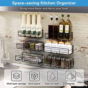 Goabroa Spice Rack Wall Mount Organizers, Large Capacity Hanging Spice Racks for Kitchen Wall Cabinet Door Pantry RV, 6 Pack Black Space-saving Seasoning Storage Rack