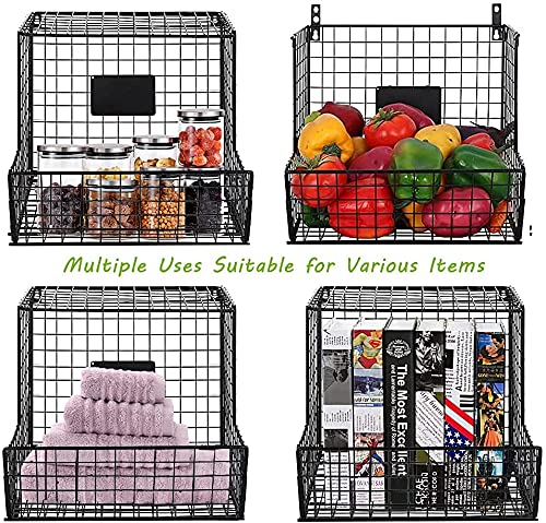 4 Tier Fruit Basket Kitchen Rolling Wire Vegetable Fruit Cart Rack, Stackable Potato Onion Organizer Bin with Wheels and Chalkboards, Wall Storage Bakset for Fruits and Vegetables