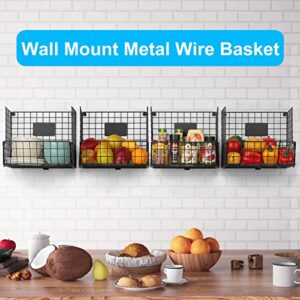 4 Tier Fruit Basket Kitchen Rolling Wire Vegetable Fruit Cart Rack, Stackable Potato Onion Organizer Bin with Wheels and Chalkboards, Wall Storage Bakset for Fruits and Vegetables