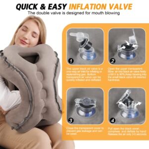 Inflatable Travel Pillow,Multifunction Travel Neck Pillow for Airplane to Avoid Neck and Shoulder Pain,Support Head,Neck,Used for Sleeping Rest, Airplane and Home Use,with Eye Mask, Earplugs,Gray