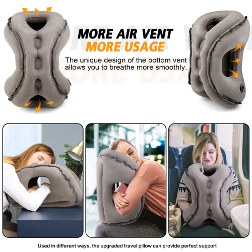 Inflatable Travel Pillow,Multifunction Travel Neck Pillow for Airplane to Avoid Neck and Shoulder Pain,Support Head,Neck,Used for Sleeping Rest, Airplane and Home Use,with Eye Mask, Earplugs,Gray