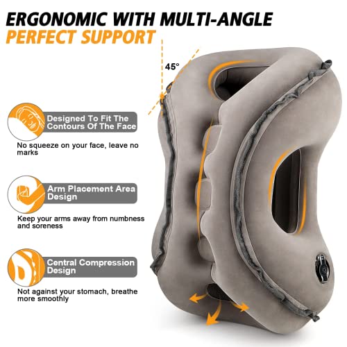 Inflatable Travel Pillow,Multifunction Travel Neck Pillow for Airplane to Avoid Neck and Shoulder Pain,Support Head,Neck,Used for Sleeping Rest, Airplane and Home Use,with Eye Mask, Earplugs,Gray