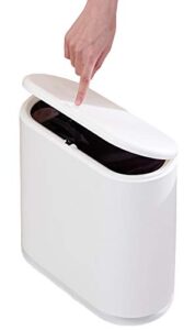 sooyee 10 liter rectangular plastic trash can wastebasket with press type lid,2.4 gallon garbage container bin for bathroom,powder room,bedroom,kitchen,craft room,office (cream white)