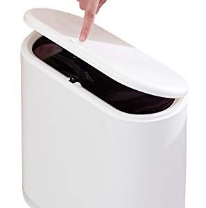 Sooyee 10 Liter Rectangular Plastic Trash Can Wastebasket with Press Type Lid,2.4 Gallon Garbage Container Bin for Bathroom,Powder Room,Bedroom,Kitchen,Craft Room,Office (Cream White)