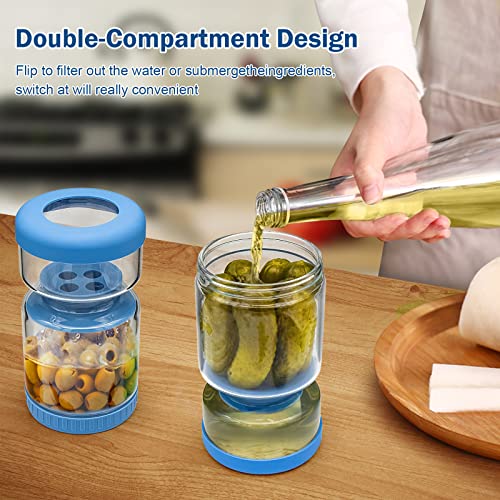 Mliepow Glass Pickle Jar, 34oz/1000ml Olive Hourglass Container with Upside Down Strainer Flip , BPA Free, Food Grade Leakproof ABS Lid, Pickle Storage Holder for Pickle, Olive and Jalapenos