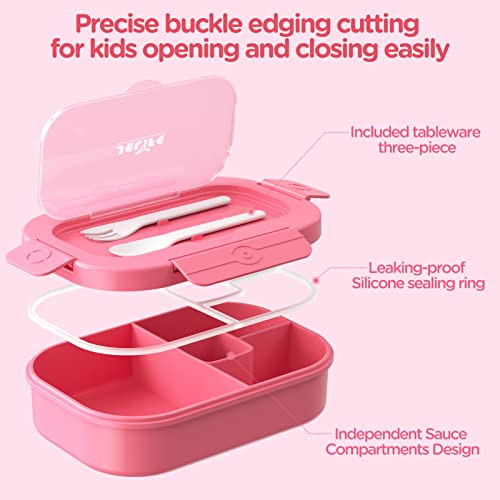 Jelife Lunch Box Kids Bento Box 1300ml Larger-Style Kid Lunch Box Containers Leak Proof Bento Lunch Box, BPA Free Lunchbox for Girls Teens Toddlers with Utensil, Food Fork Picks & Cake Cups, Pink