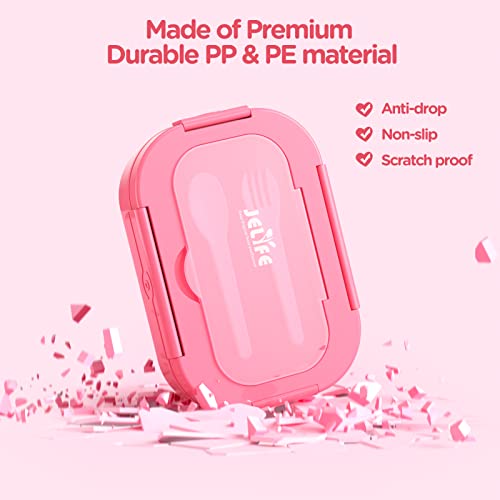 Jelife Lunch Box Kids Bento Box 1300ml Larger-Style Kid Lunch Box Containers Leak Proof Bento Lunch Box, BPA Free Lunchbox for Girls Teens Toddlers with Utensil, Food Fork Picks & Cake Cups, Pink