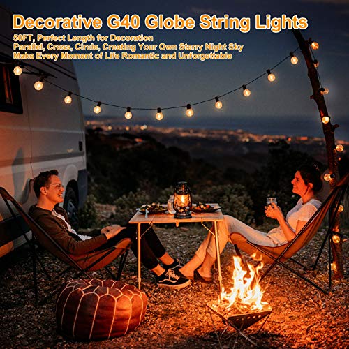 100ft 2-Pack Outdoor G40 LED Globe String Lights Dimmable Waterproof Shatterproof Light Strings with 52 Bulbs Connectable Commercial Hanging Lights for Christmas Patio House Backyard Balcony Party