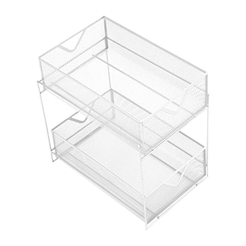 Mind Reader Sliding Metal Baskets, Cabinet Storage Organizer, Home, Office, Kitchen, Bathroom, One Size, White 2 Tier Mesh