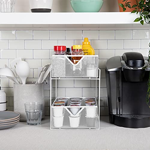 Mind Reader Sliding Metal Baskets, Cabinet Storage Organizer, Home, Office, Kitchen, Bathroom, One Size, White 2 Tier Mesh