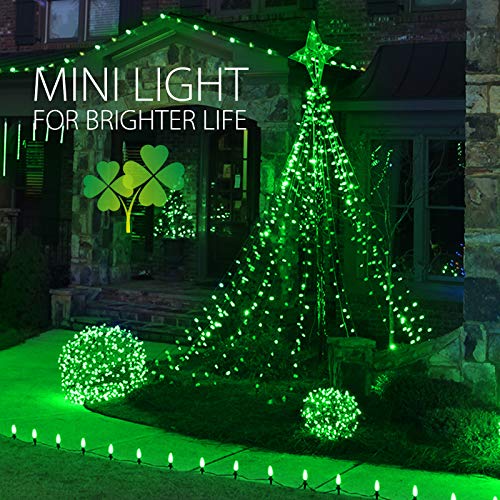 Minetom St. Patrick's Day Mini String Lights, 100 Count 27 Feet Detachable Incandescent Bulb Waterproof Green Fairy Lights Plug in for Indoor Outdoor Party Patio Christmas Decoration, Green Wire