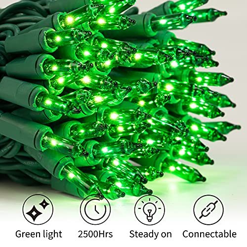 Minetom St. Patrick's Day Mini String Lights, 100 Count 27 Feet Detachable Incandescent Bulb Waterproof Green Fairy Lights Plug in for Indoor Outdoor Party Patio Christmas Decoration, Green Wire