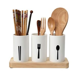 mylifeunit kitchen utensil caddy, flatware organizer with wood base