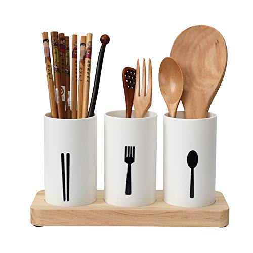 MyLifeUNIT Kitchen Utensil Caddy, Flatware Organizer with Wood Base