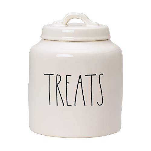 Rae Dunn Ceramic Cookie Jar, Dog Biscuit Kitchen Canister with Lid, Hand-Lettered “Treats” Snack Jar