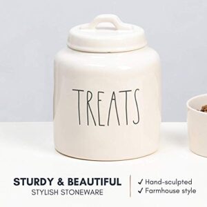 Rae Dunn Ceramic Cookie Jar, Dog Biscuit Kitchen Canister with Lid, Hand-Lettered “Treats” Snack Jar