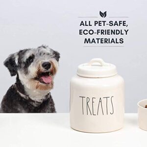 Rae Dunn Ceramic Cookie Jar, Dog Biscuit Kitchen Canister with Lid, Hand-Lettered “Treats” Snack Jar