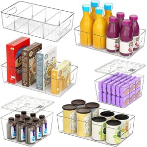 6 pack food storage organizer bins w lids – snack organizer for pantry w removable dividers, clear medicine cabinet organizers, fridge/refrigerator organization and storage for kitchen, bathroom