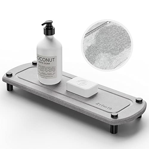 Zrfmib Sink Caddy, Instant Dry Sink Organizer, Natural Diatomite Material, Stainless Steel Feet with Rubber Bottom, Modern Home Design, Suitable for Bathroom and Kitchen, Gray