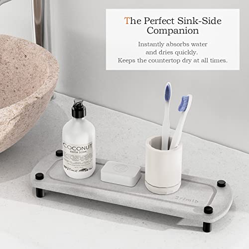 Zrfmib Sink Caddy, Instant Dry Sink Organizer, Natural Diatomite Material, Stainless Steel Feet with Rubber Bottom, Modern Home Design, Suitable for Bathroom and Kitchen, Gray