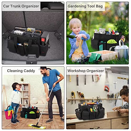 Cleaning Caddy Bag,Large Cleaning Supplies Organizer with Handle for Housekeepers, Black