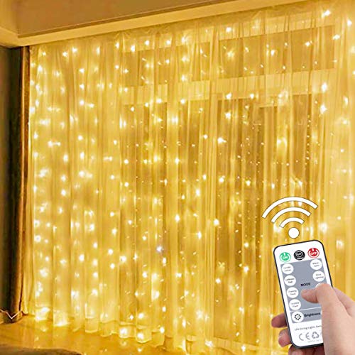 Fairy Curtain Lights for Bedroom 300 LED,SUWITU Christmas String Lights USB Plug in 8 Modes Wall Hanging Twinkle Lights with Remote Control for In/Outdoor Wedding Party Backdrop Xmas Decor(9.8x9.8FT)