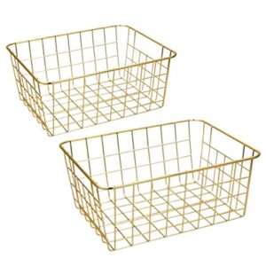 Wire Baskets, Gold 2 Pack Wire Basket, Organizing Storage Crafts Decor Kitchen (Gold Copper)