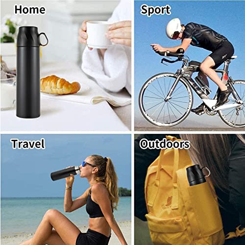 Sonncson Stainless Steel Insulated Water Bottle,Vacuum Thermoses Cup with Handle & Leakproof Lid,Double Walled Flask Coffee Cup Keep Hot & Cold 12 Hours,Sport Travel Mug BPA Free 17oz (Black)