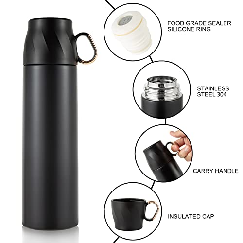 Sonncson Stainless Steel Insulated Water Bottle,Vacuum Thermoses Cup with Handle & Leakproof Lid,Double Walled Flask Coffee Cup Keep Hot & Cold 12 Hours,Sport Travel Mug BPA Free 17oz (Black)