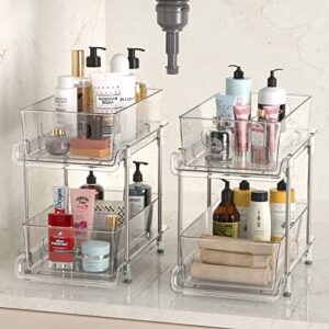 HIHEGD 2 Tier Bathroom Storage Organizer with Dividers, Clear Under Sink Organizers and Storage Pull Out Cabinet Organizer for Bathroom Kitchen Pantry Storage, Medicine Cabinet Organizer