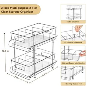 HIHEGD 2 Tier Bathroom Storage Organizer with Dividers, Clear Under Sink Organizers and Storage Pull Out Cabinet Organizer for Bathroom Kitchen Pantry Storage, Medicine Cabinet Organizer