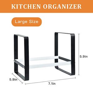 Akamino Large Plate Holders Organizer, Metal Dish Storage Dying Display Rack for Kitchen Cabinet Countertop - Non-Slip & Rustproof（White & Black）