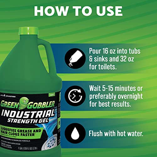 Green Gobbler Industrial Strength Grease and Hair Drain Clog Remover | Drain Cleaner Gel | Safe for Pipes, Toilets, Sinks, Tubs, Drains & Septic Systems | 1 Gallon