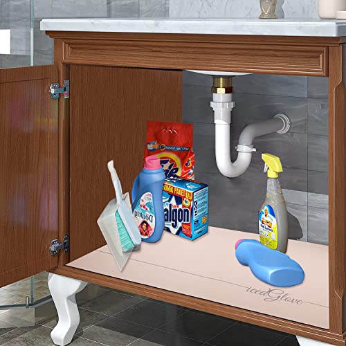 Under Sink Mat for Kitchen Waterproof ,34*22" Reusable Under Sink Mat Liner ,Absorbed Water,Rubber Backed,Non Slip,Quick Dry, can be Cropped,Durable Sink mat to Protect Cabinets, Machine Washable