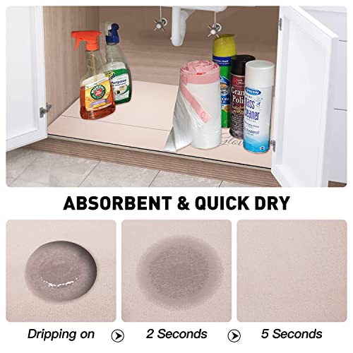 Under Sink Mat for Kitchen Waterproof ,34*22" Reusable Under Sink Mat Liner ,Absorbed Water,Rubber Backed,Non Slip,Quick Dry, can be Cropped,Durable Sink mat to Protect Cabinets, Machine Washable