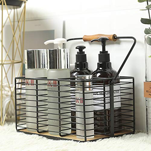 VANRA Utensil Holder Kitchen Condiment Organizer Utensil Caddy Storage Basket Organizer Metal Flatware Caddy with Wood Handle, Black