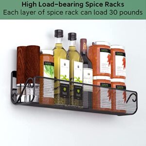 4 Pack Wall Mount Spice Rack Organizer for Cabinet Door Pantry Hanging Spice Shelf Storage,Black Spice Rack Wall Mounted